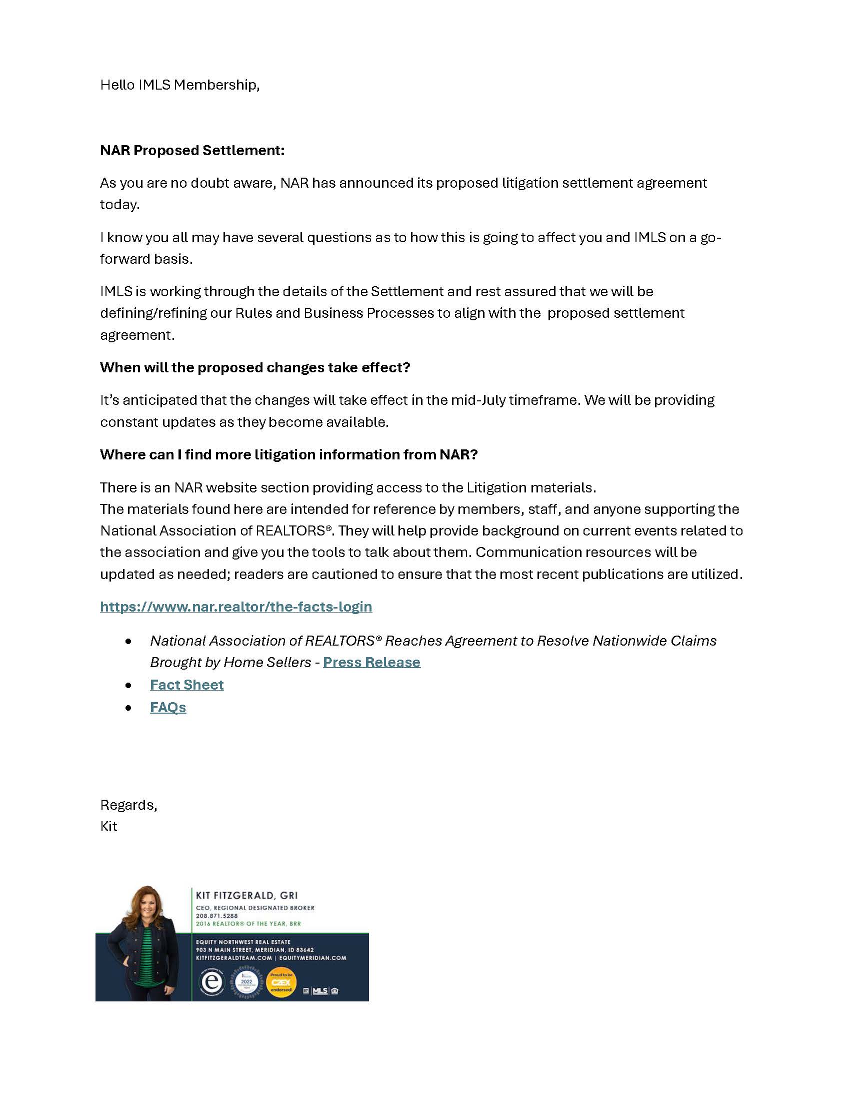IMLS Letter Regarding This Week’s NAR Proposed Settlement Agreement ...